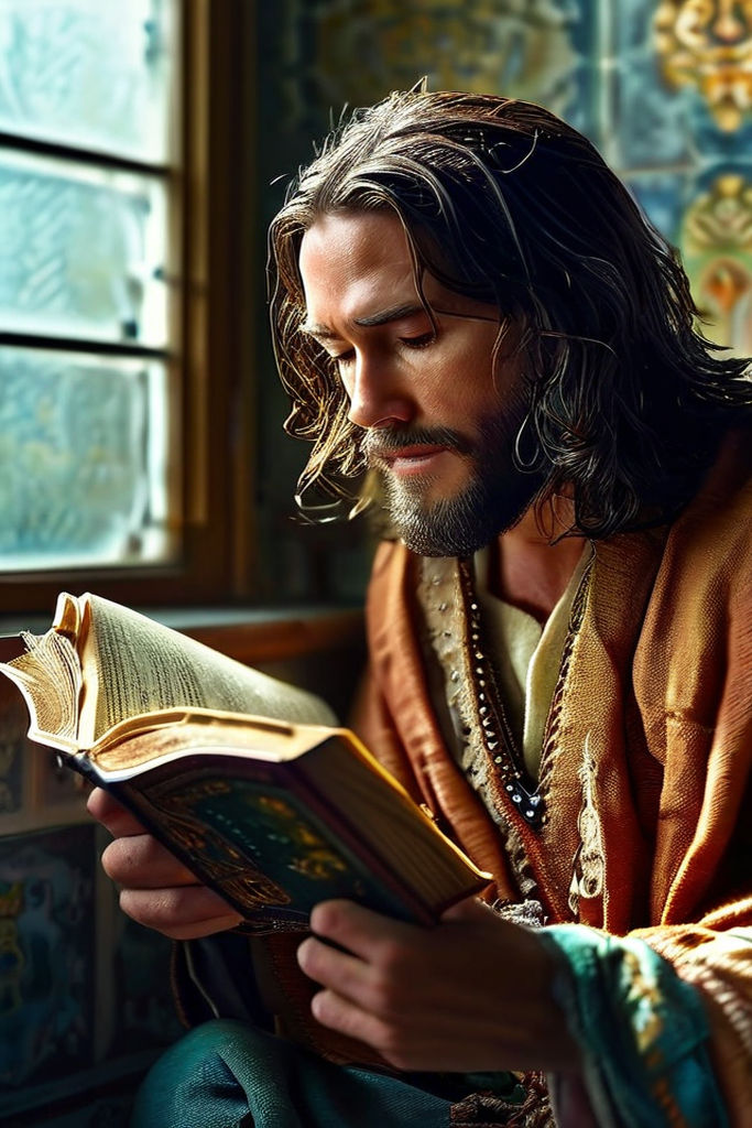 Jesus reading book on a bathroom closestool by baosheng pan - Playground