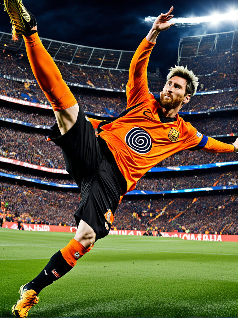 Lionel Messi dressed in the iconic orange and black attire o... by ...