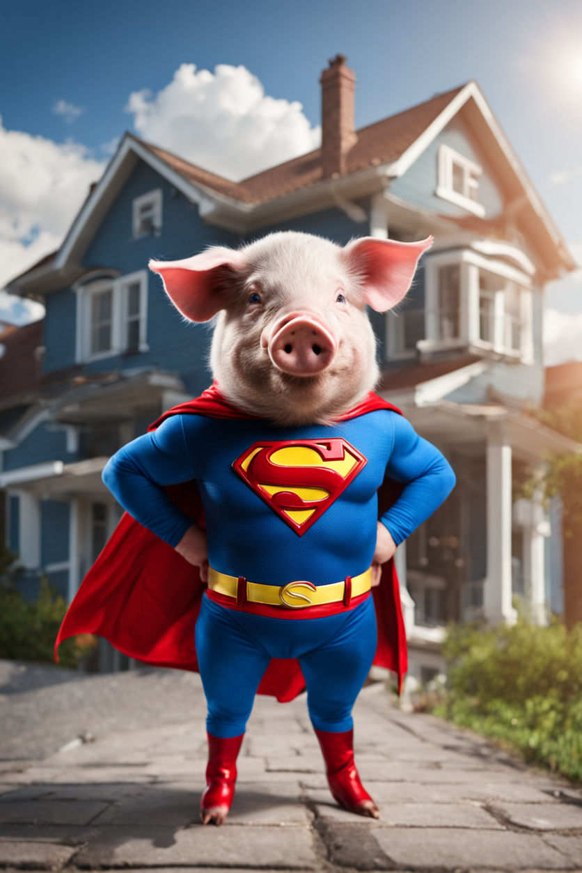 Superhero pig with superman costume. by onanxs - Playground
