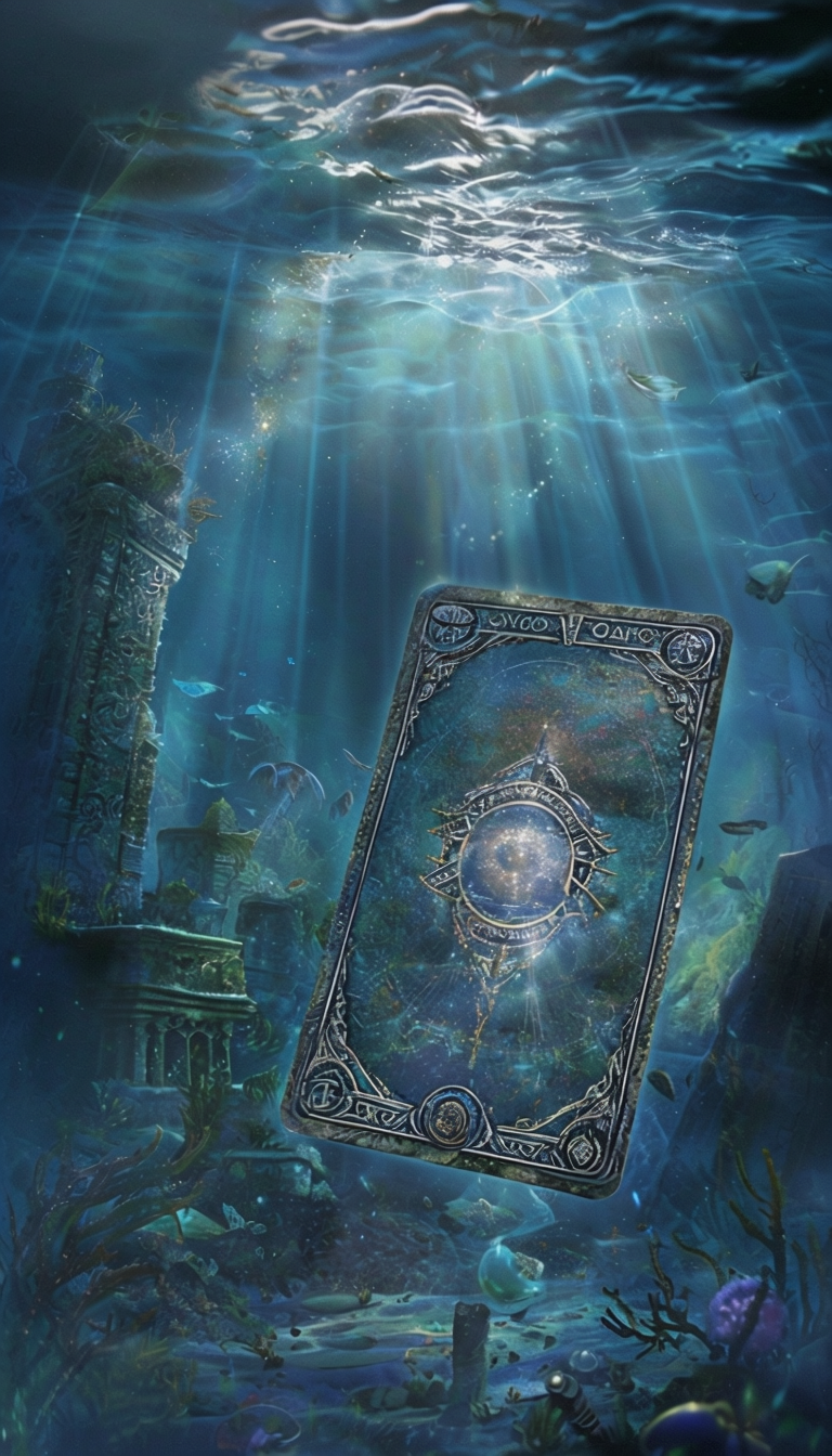 Create an image of an Atlantean oracle card. The setting is ... by ...