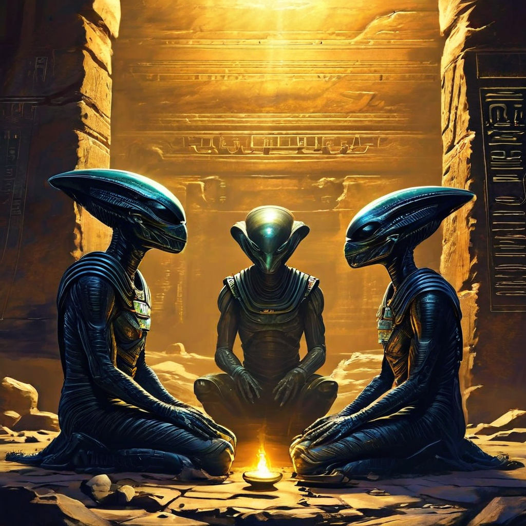 Draw a picture of aliens communicating with ancient Egyptian... by 邱瑞萱 ...