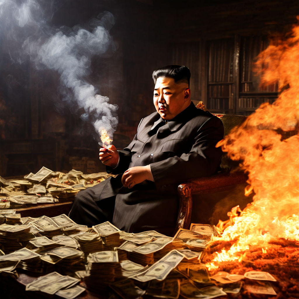 Kim Jong Un SMOKING CIGAR AND BURNING THOUSANDS OF DOLLARS by yobyob ...