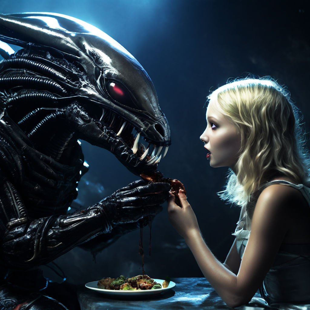 Humanoid rabbit alien xenomorph horrific eating a blondegir... by Loic ...