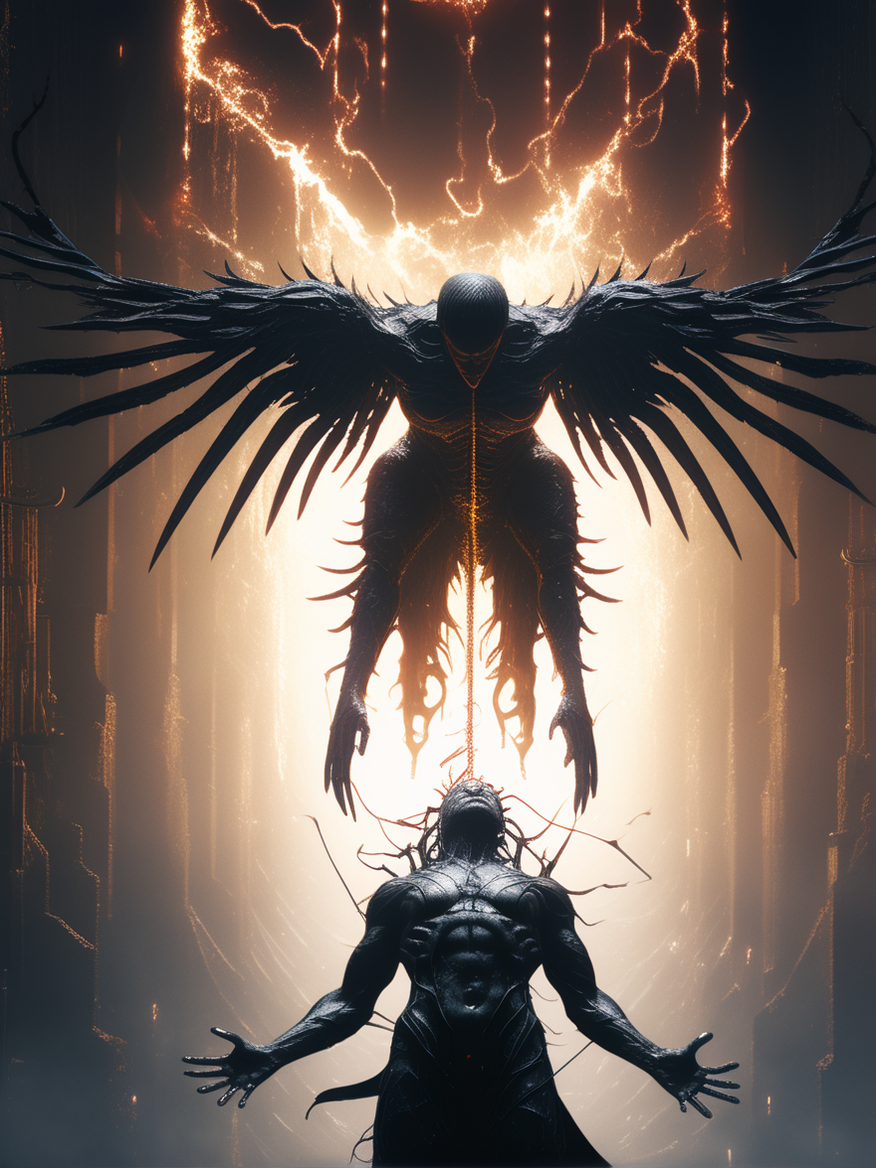 A picture of a person in pain in hell and being tortured by ... by ...