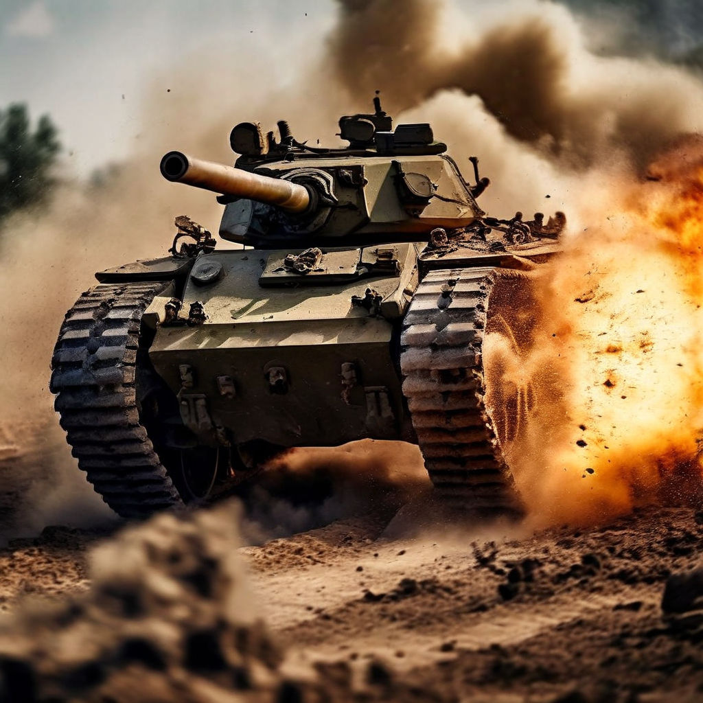 A military wheels hits an anti-tank mine and we see the dyna... by ...