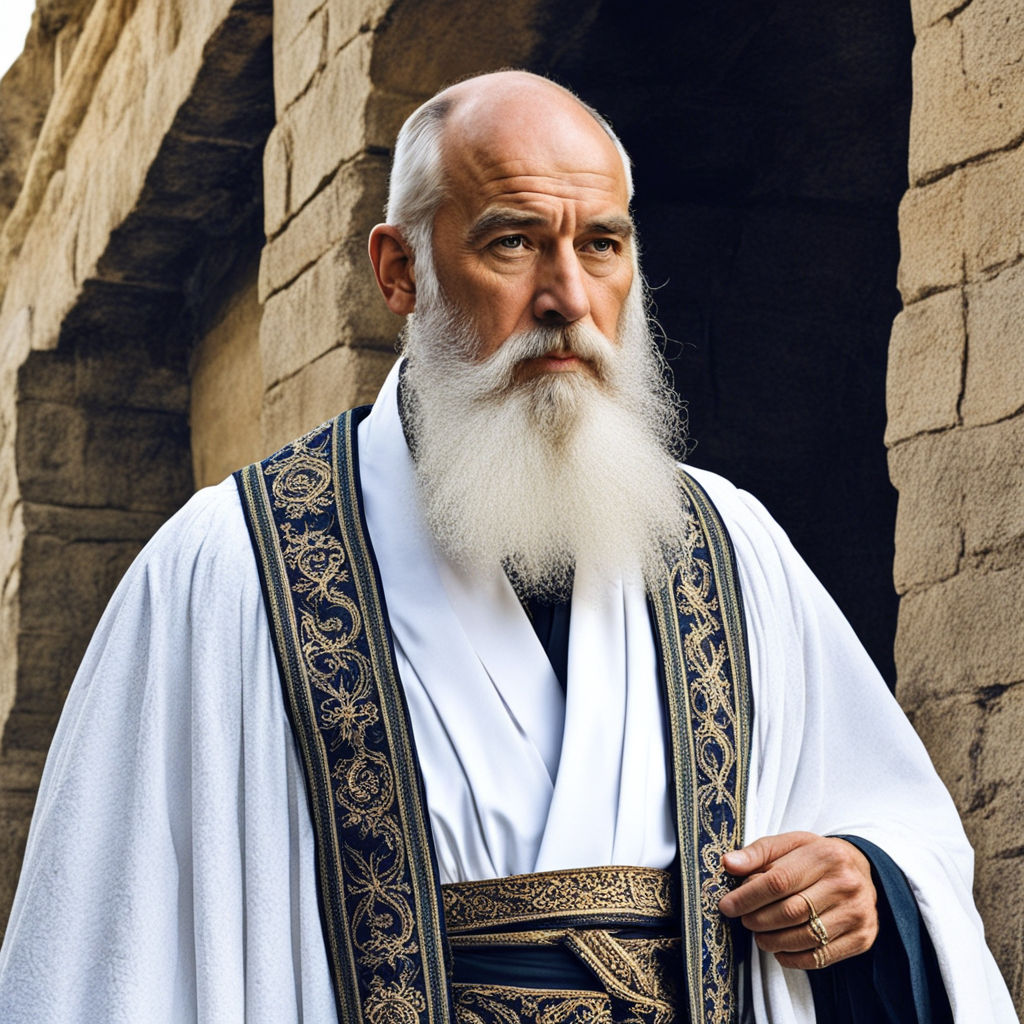 Prophet Elijah with a big white beard and bald head wearing ... by ...