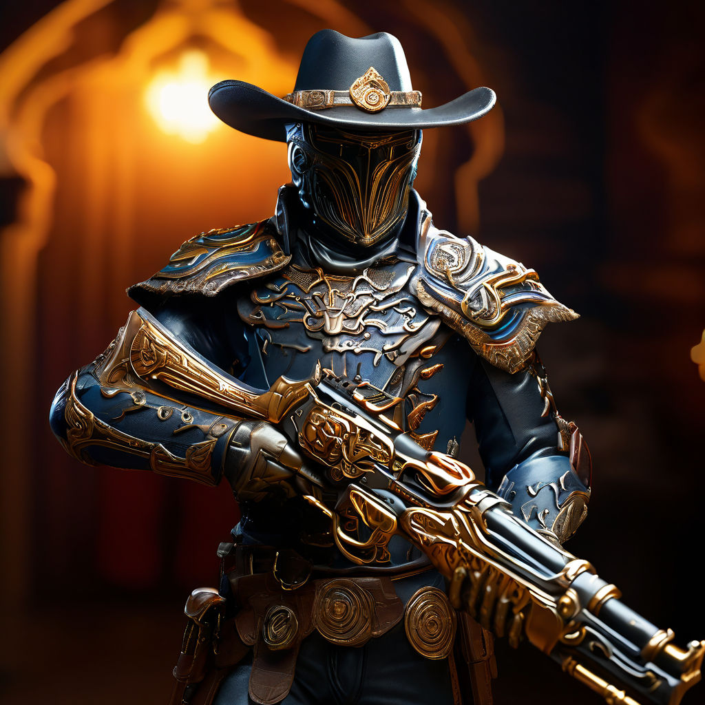 Futuristic bolt action rifle cradled in the arms of a wester... by ...