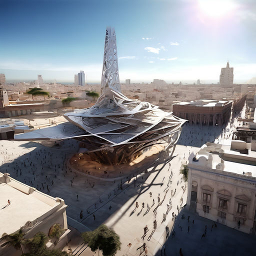 A continuous steel mega structure of a public space floating... by ...