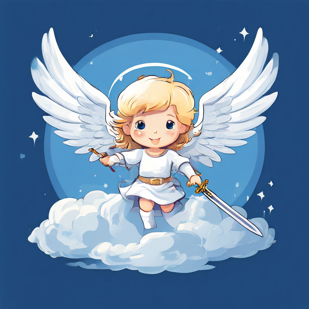 Cartoon white angel with a sword. minimalism. bright picture... by ...