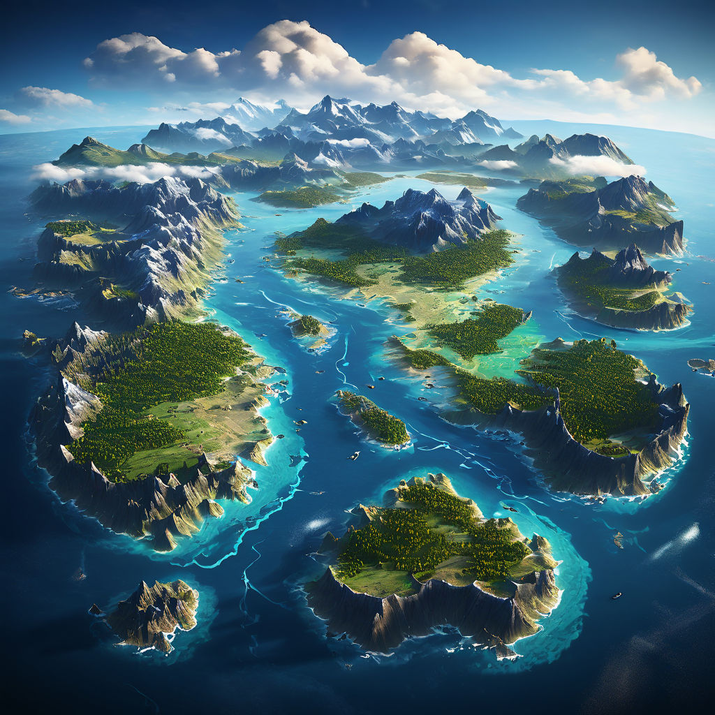 Fantasy map featuring 7 continents and 3 islands by Fantasy - Playground