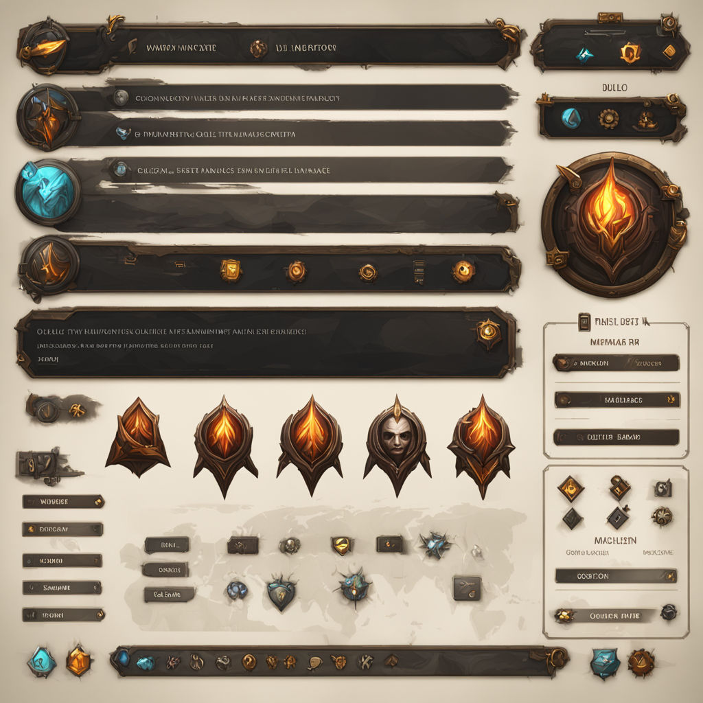 Create a sleek and modern MMORPG UI kit design focusing on m... by ...