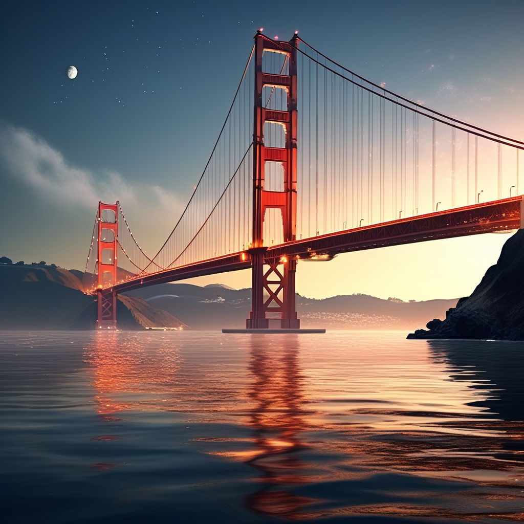 A realistic illustration of the golden gate bridge seen from... by ...