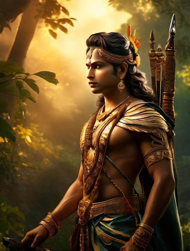 Lord Rama standing with a bow and arrow by Pulak Kumar Ghosh - Playground