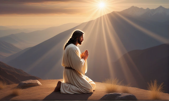 Jesus kneeling in prayer by playgroundai - Playground