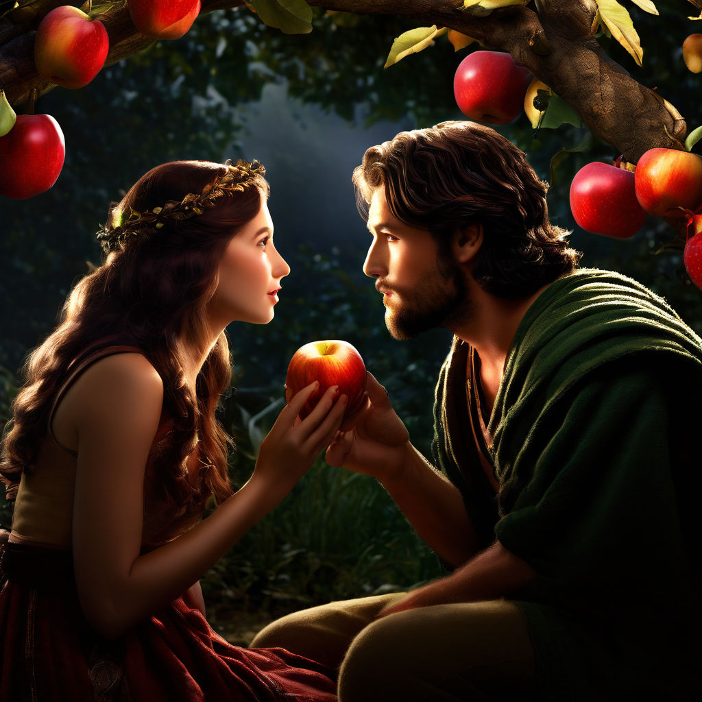 Eve giving Adam the apple to eat in the Garden of Eden accor... by Tais Aciole - Playground