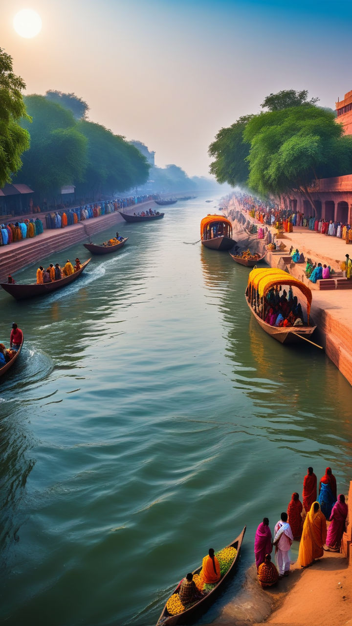 A picture of the Ganges on the bank in the city of Delhi. ve... by ...