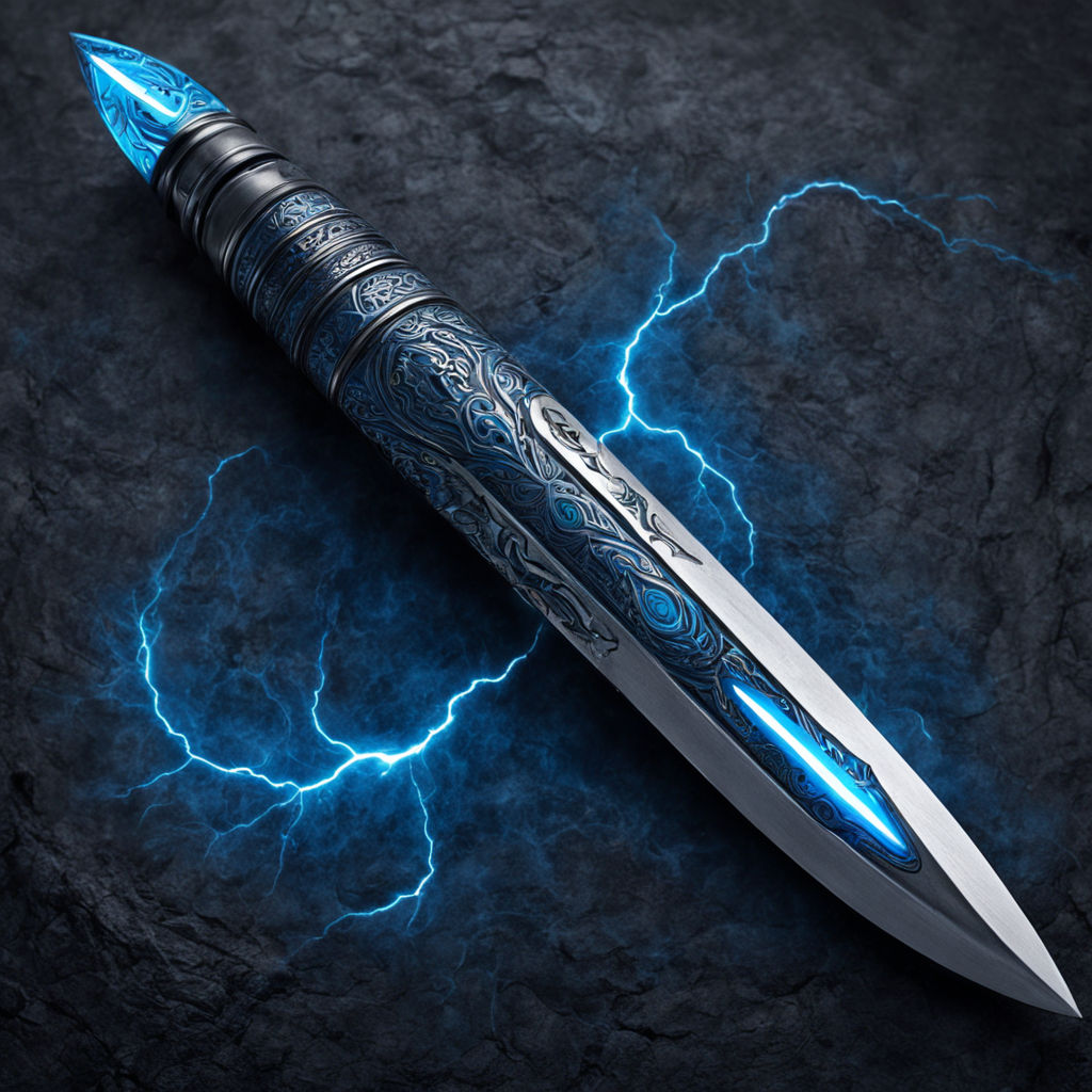S javlin engraved with nordic runes. Blue lightning coming o... by ...