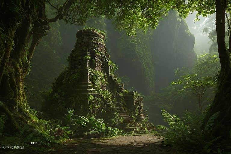 Hidden ancient druid temple in a Tropical rainforest with mo... by Ric ...