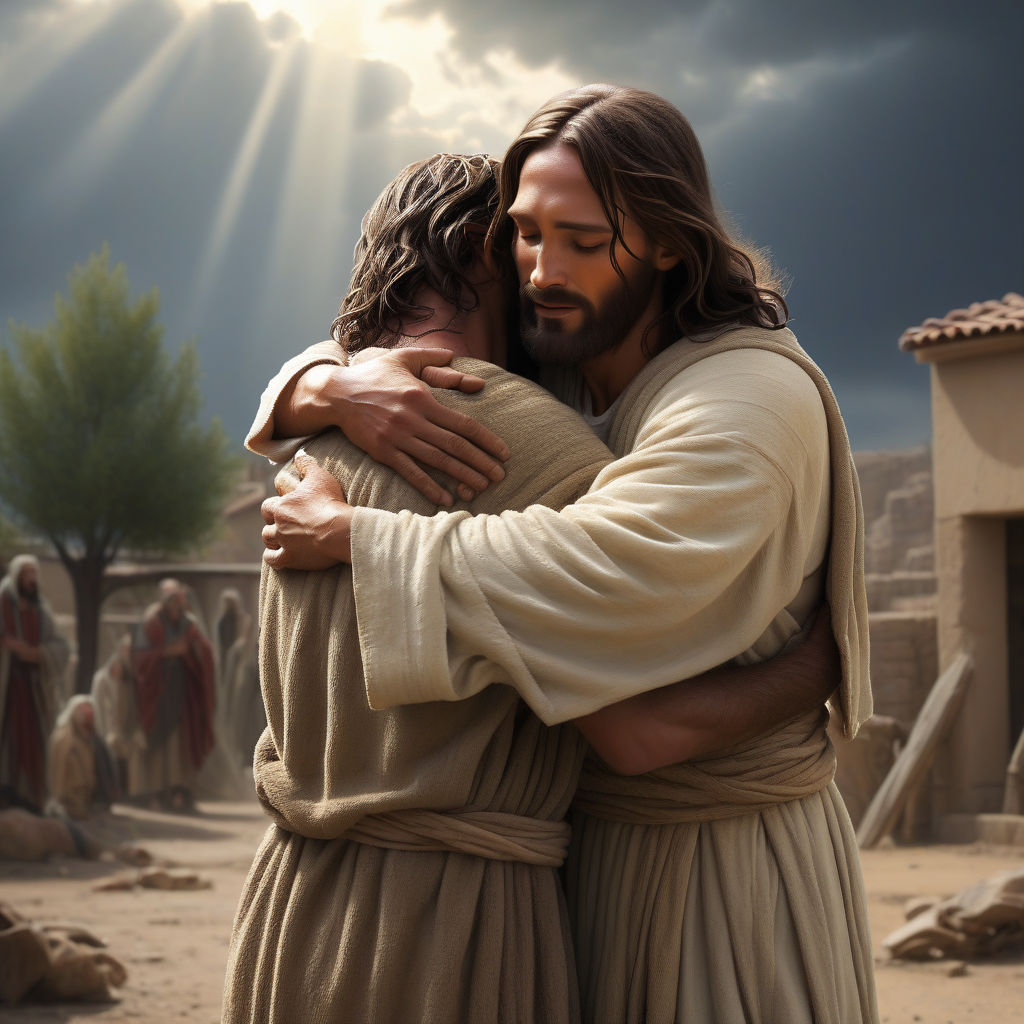 Jesus giving a hug to his prodigal son heavenly weather by Paul Ramirez ...