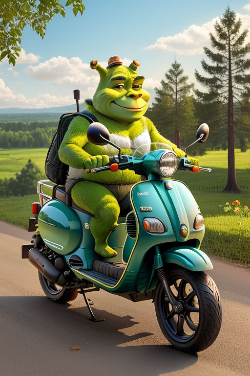 Shrek rides a moped at a Russian dacha by Chihchun Chang - Playground