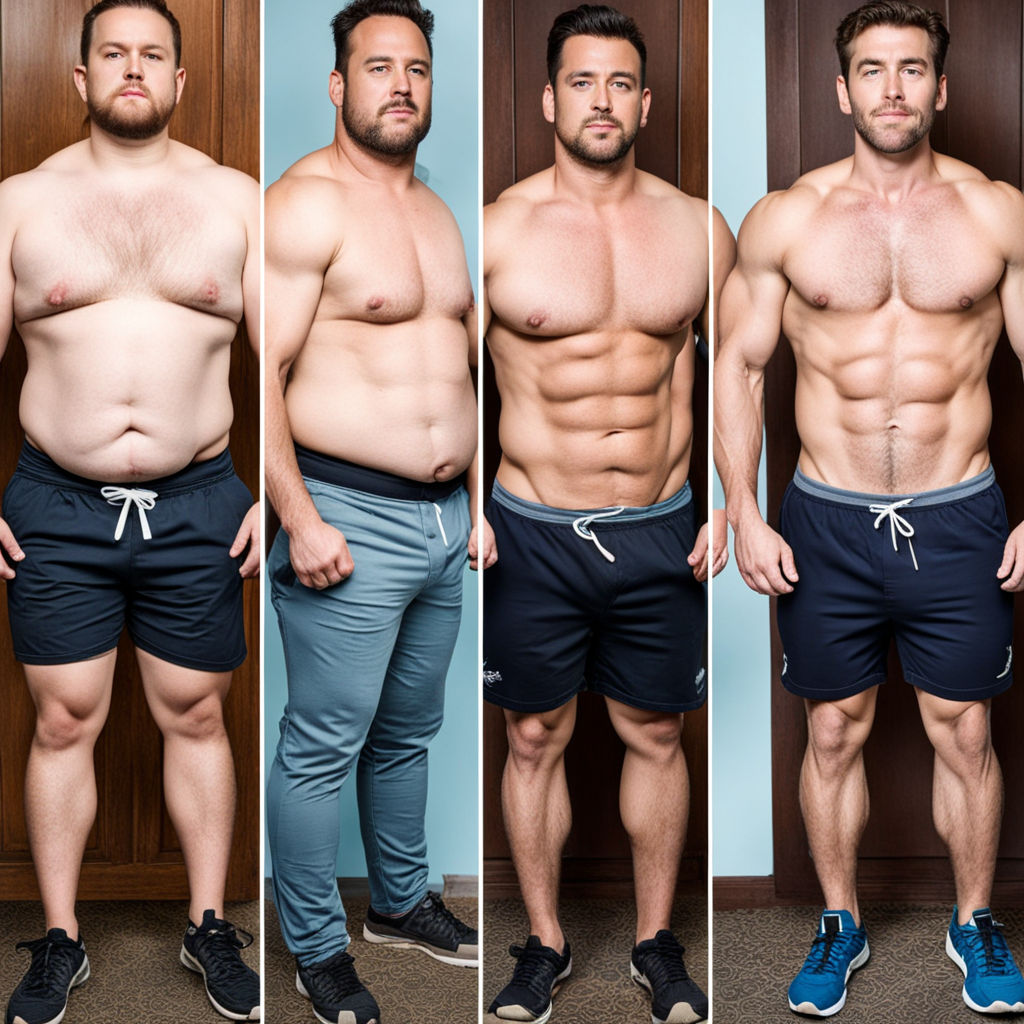 3 photo progression of a man gaining fat and muscle weight w... by ...