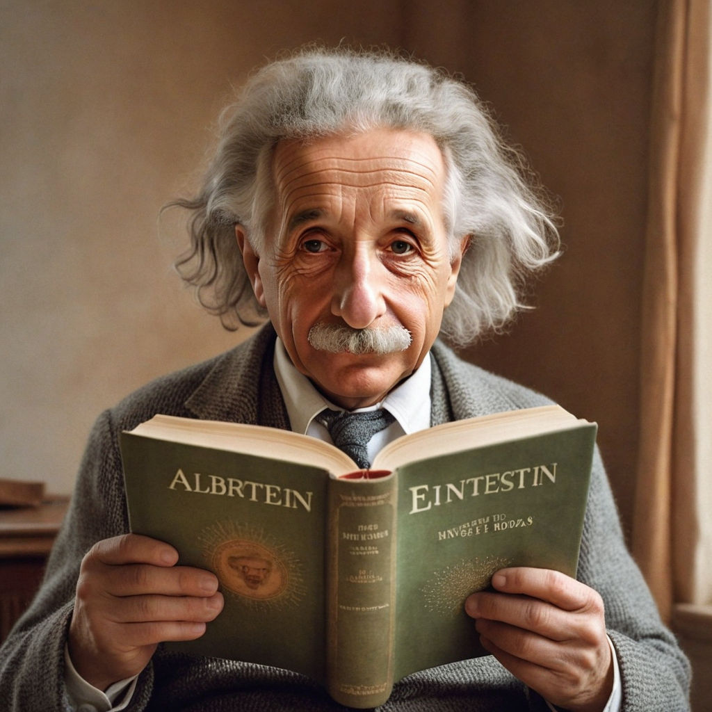 Albert Einstein Reading a Book by Shay Shemesh - Playground