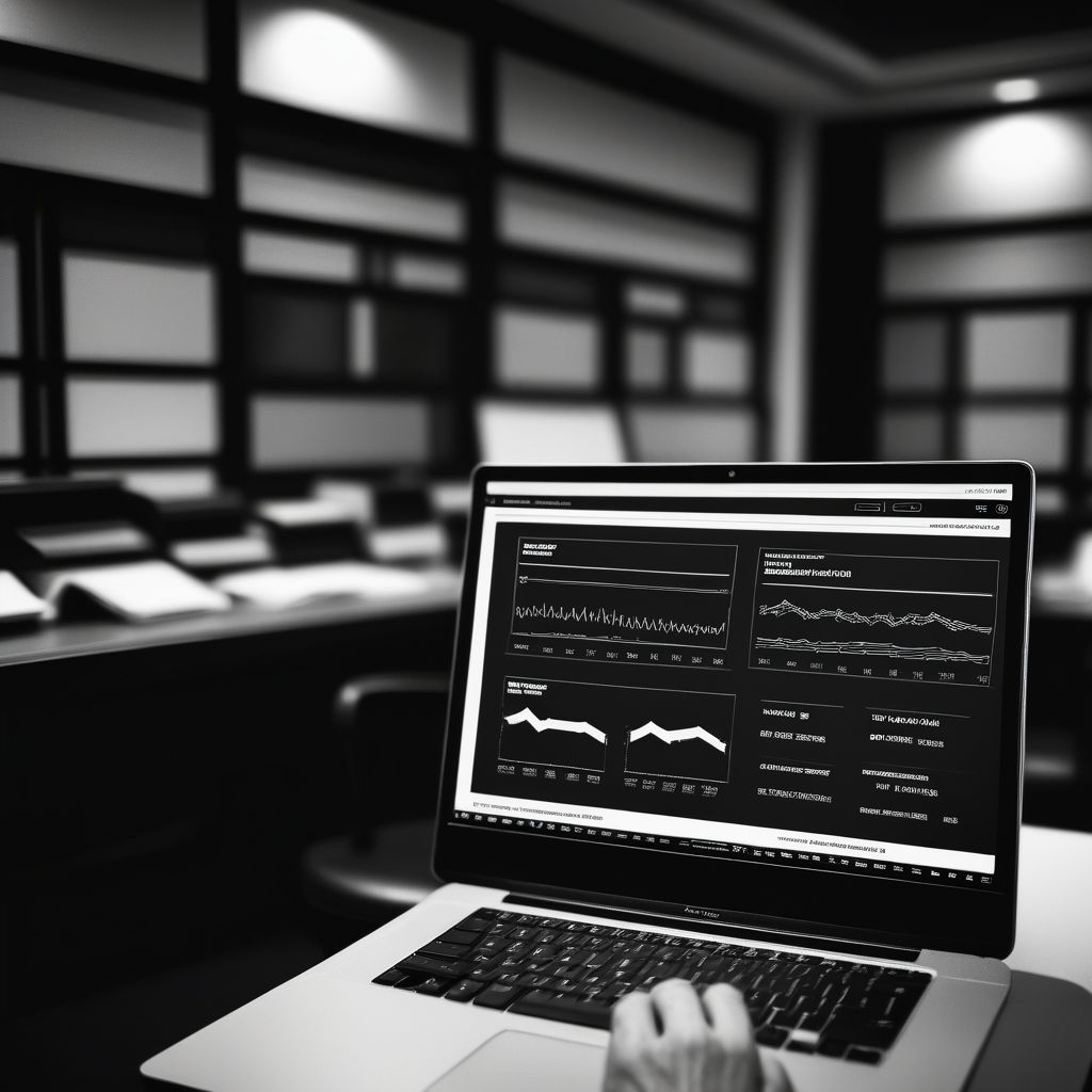 Modern investigation software dashboard. Black and white pho... by eme ...