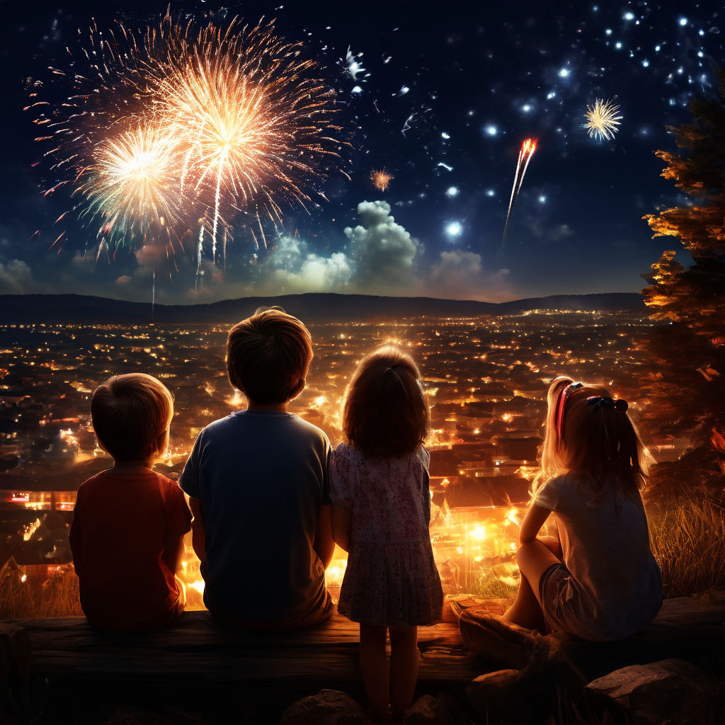Children doing fireworks at night and their parents are watc... by Ali ...