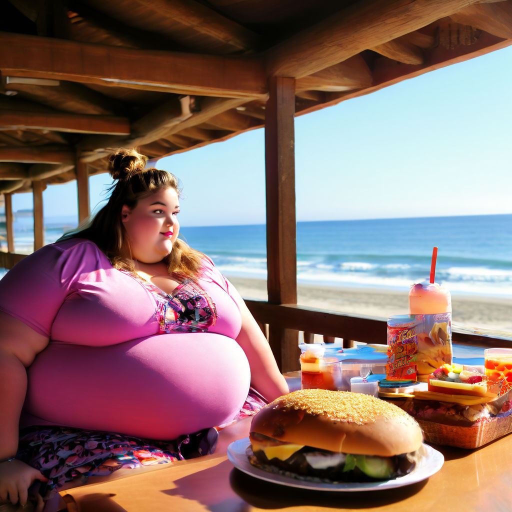 Giant and incredibly morbidly obese teen girl at school in a... by Michael Kleinberg - Playground