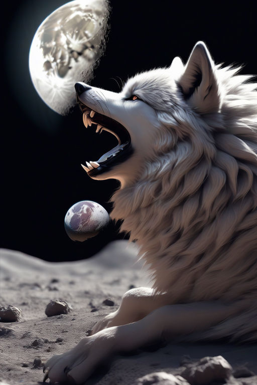A wolf sits on the surface of the Moon by Food - Playground