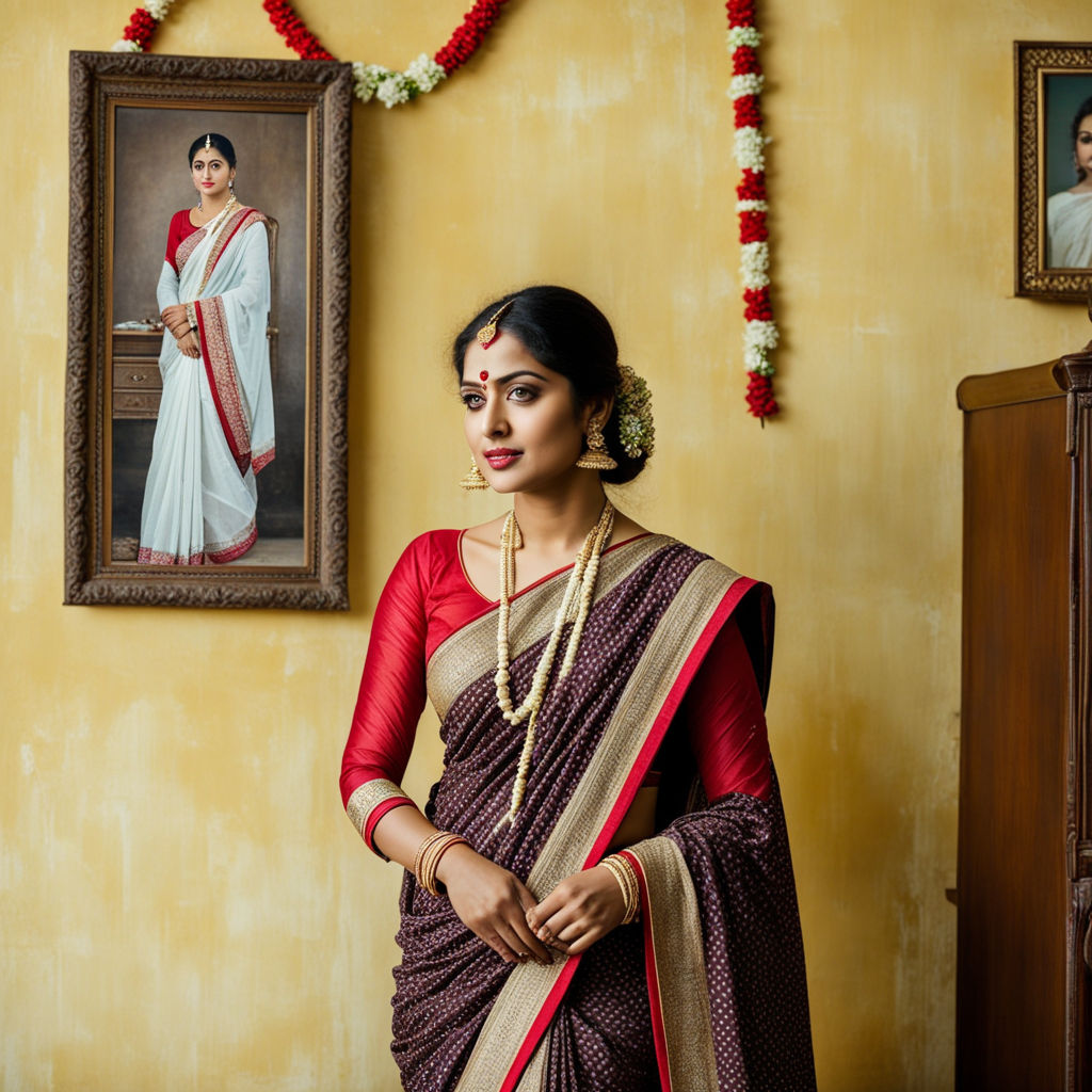 Single Bengali New Wife wearing a white and red saree with l... by ... Single Bengali New Wife wearing a white and red saree with l... by ...