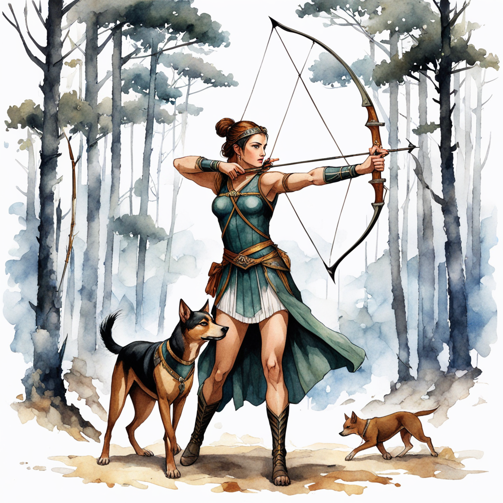 Watercolor clipart of Artemis in full stance by ClipStar - Playground