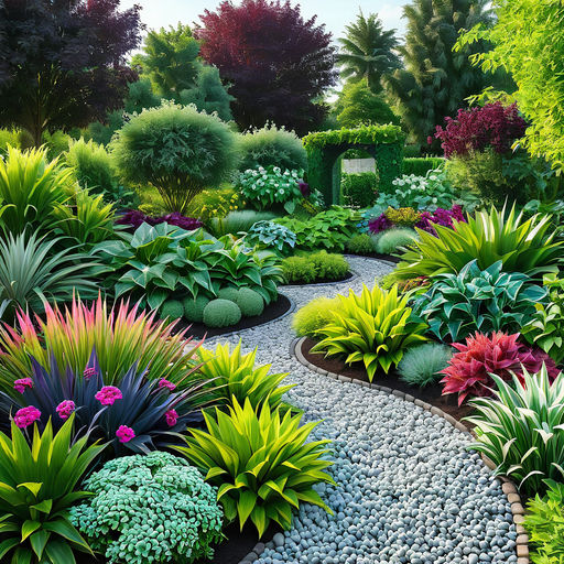 Composition of plants in landscape design on a plot with a n... by ...