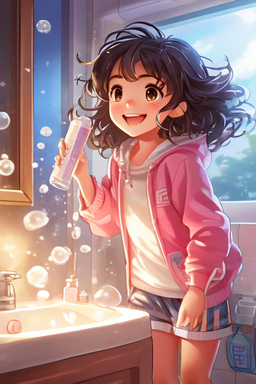 Anime Girl Brushing Teeth
