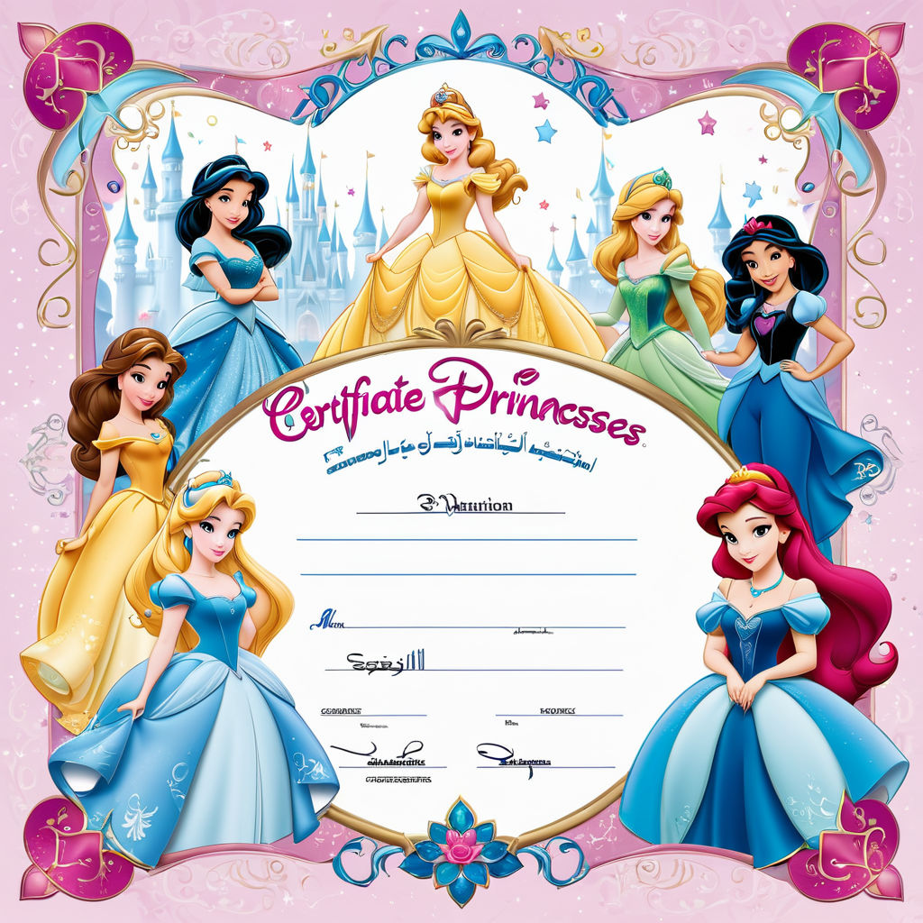 A certificate of appreciation with a Disney princesses desig... by ...