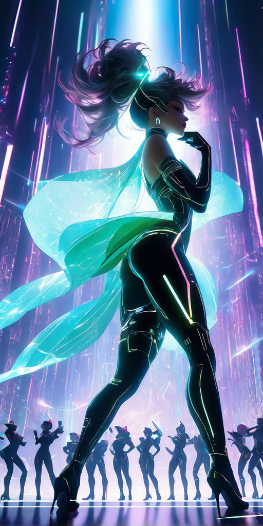 A sci-fi futuristic virtual singer with a dynamic posture sp... by ...