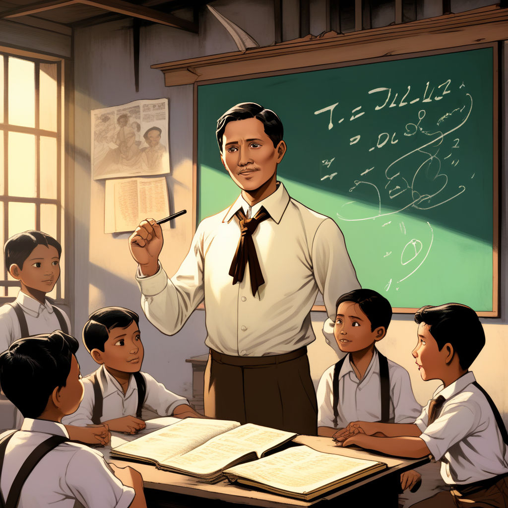 Jose rizal teaching poor filipino kids in a classroom with a... by ...