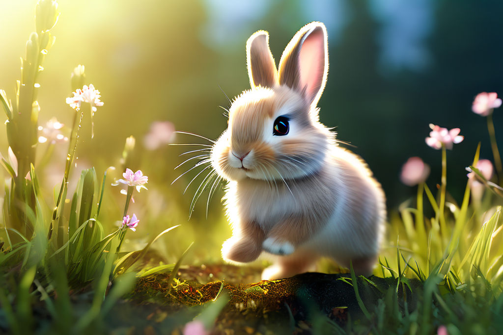 Cute bunny walking in the meadow in cartoon style by Юлия Амброуз ...