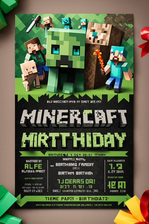 Minecraft theme birthday party invitation by Derek - Playground