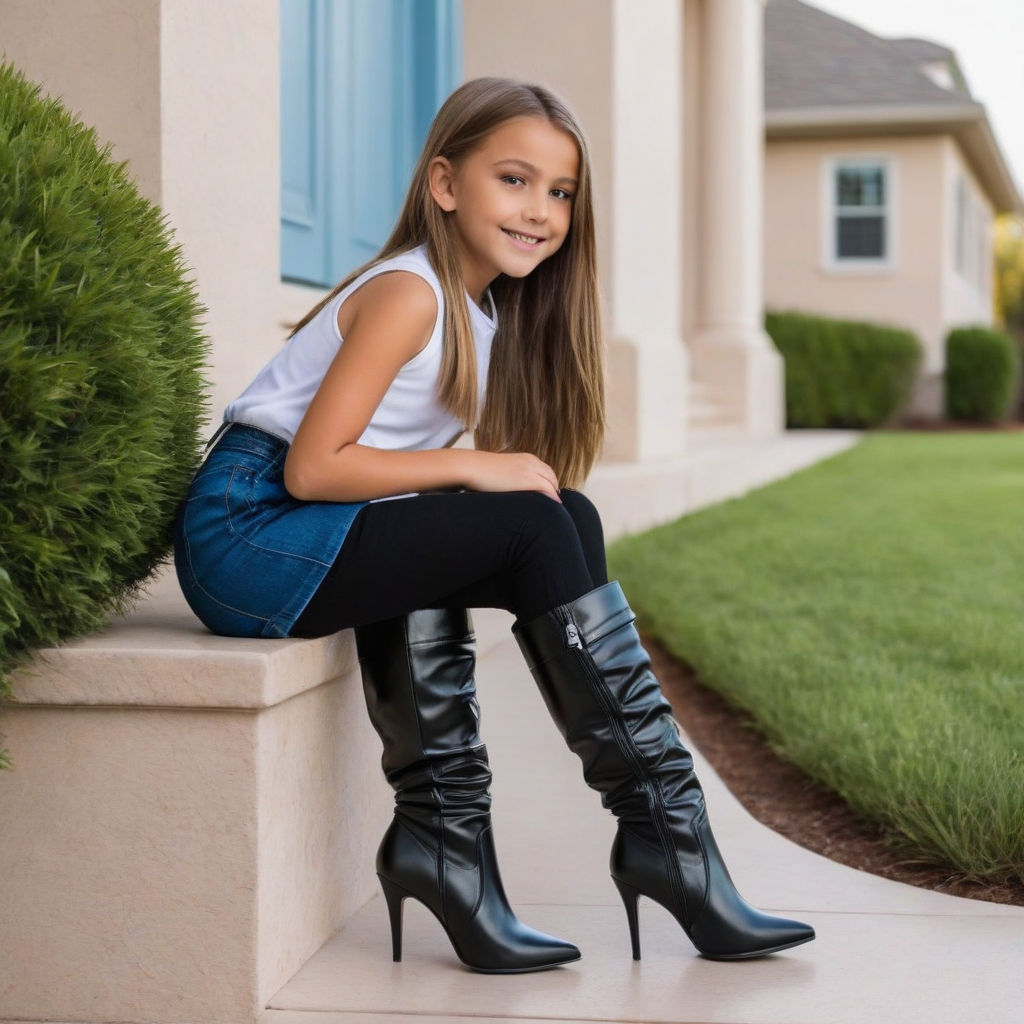 11 year old girl wearing mom's thigh high stiletto boots by Wanda Cook ...