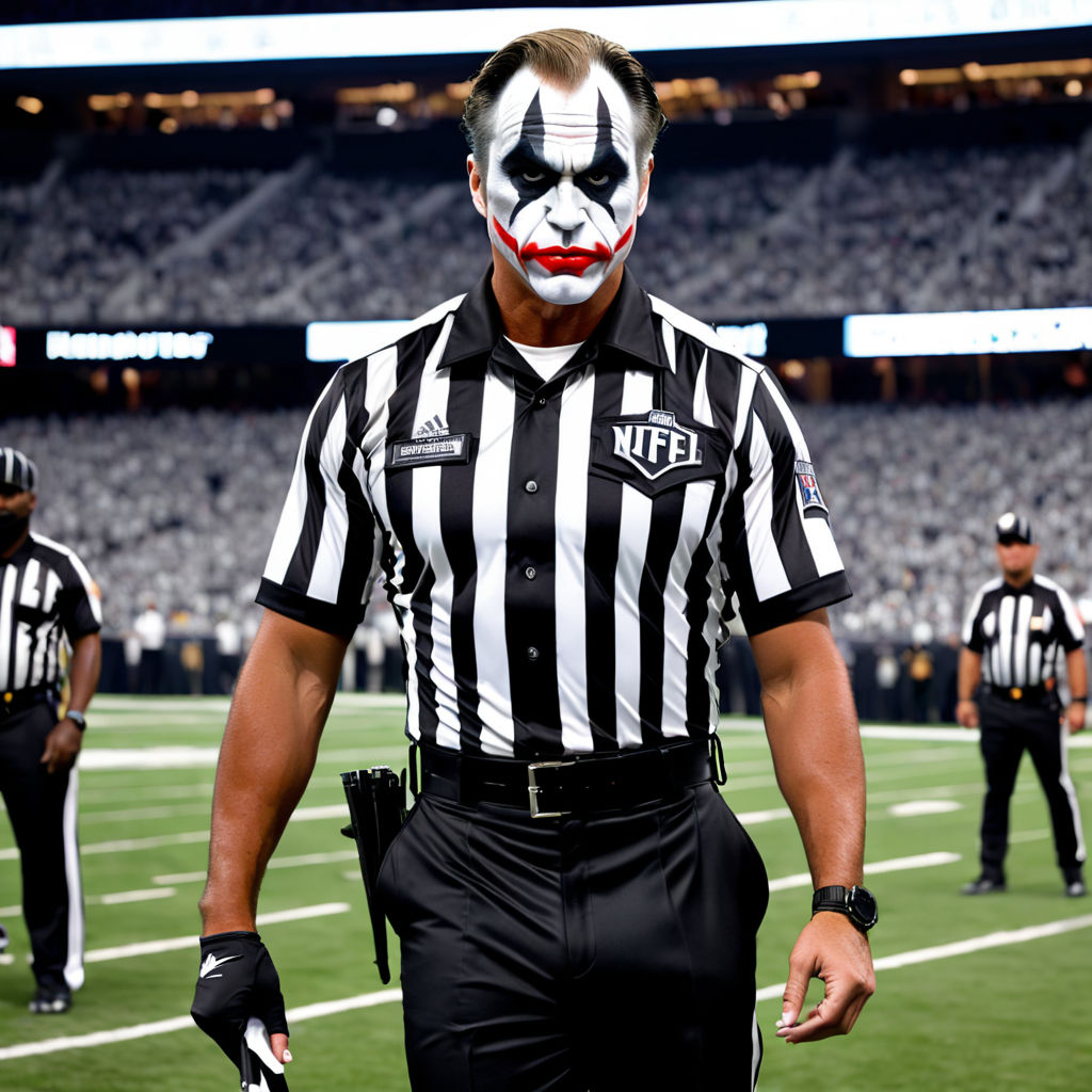 Joker face on a football NFL referee in a Heisman Trophy pos... by Mike ...