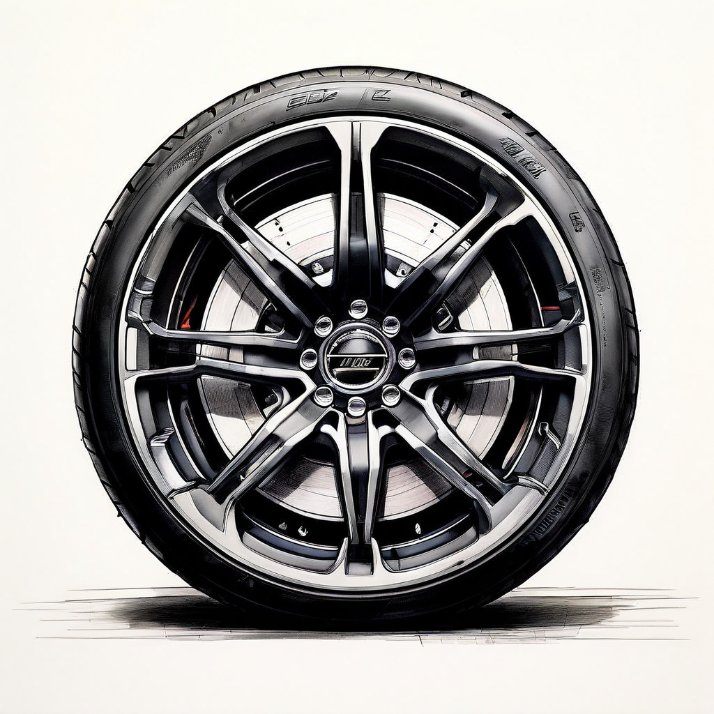 Technical pen and ink drawing of an 8 spoke automotive racin... by ...