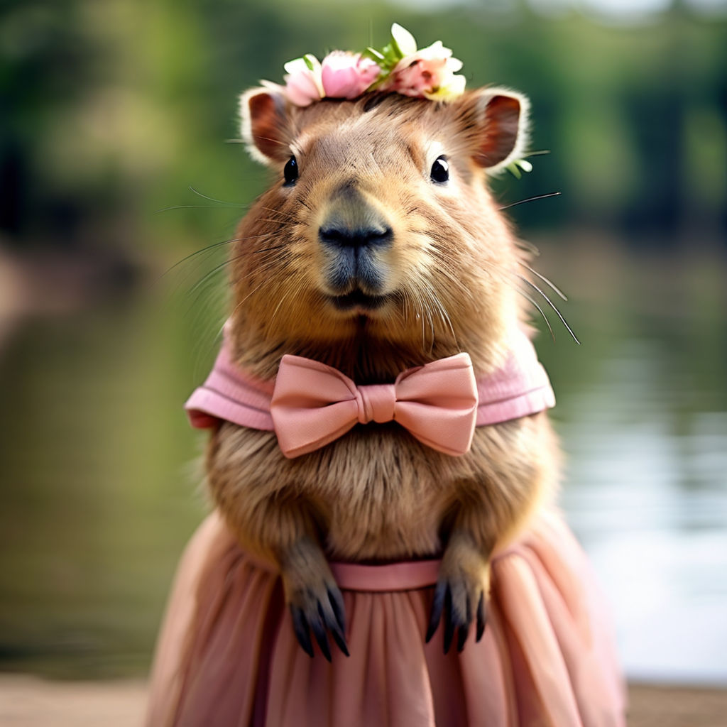 Cute capybara in a skirt and with a bow on her head by Сандра Аллен ...