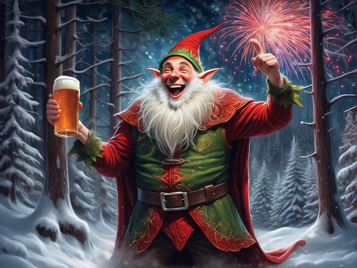 Giant elf emitting a hearty laugh by Deborah Bailey - Playground