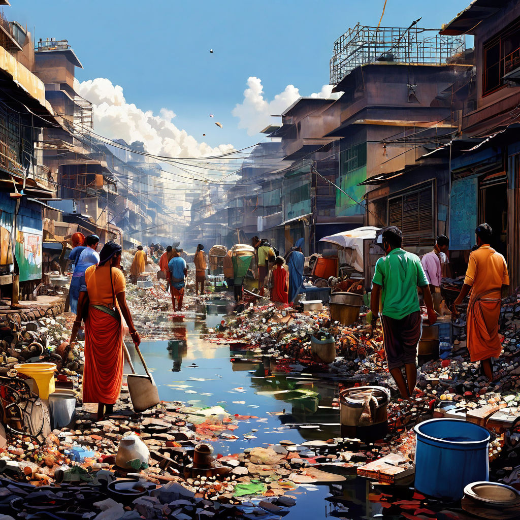 A detailed illustration of an Indian urban sanitation scene ... by WSH ...