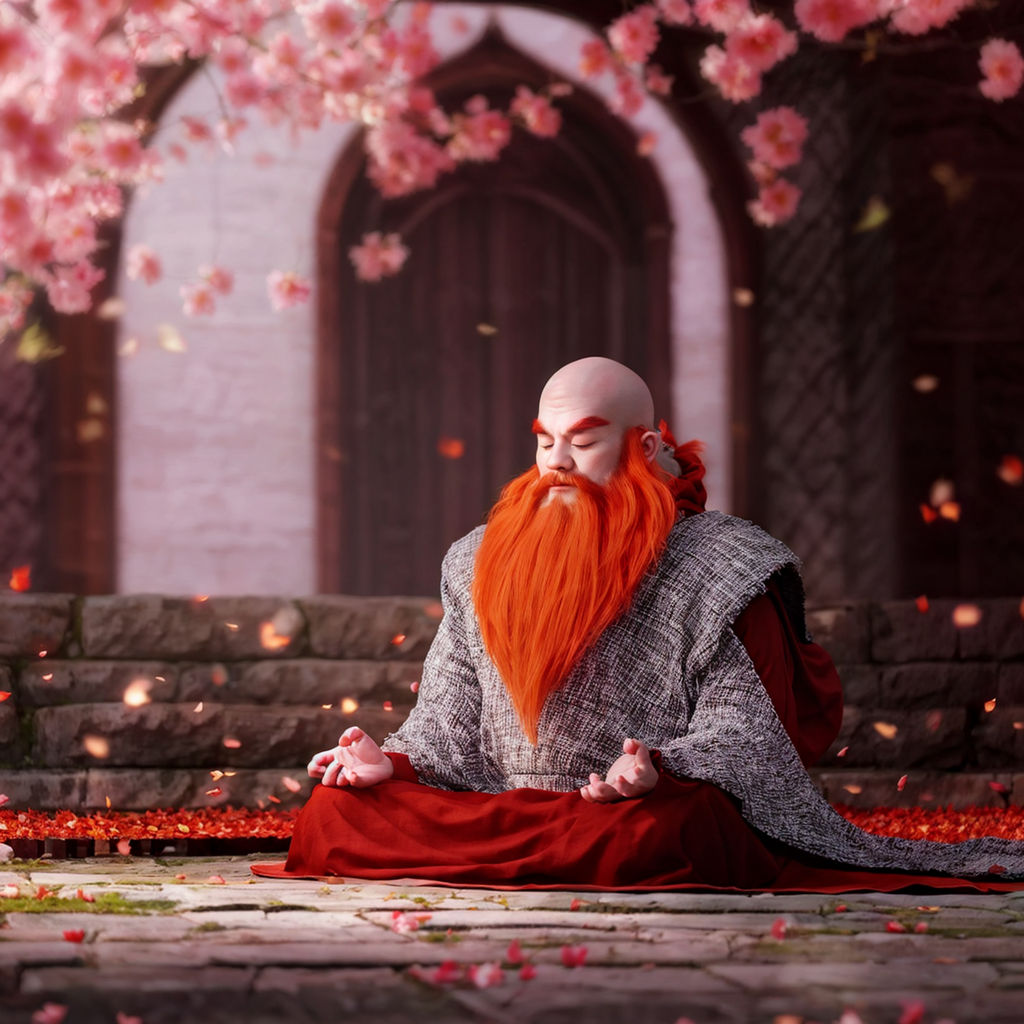 Digital painting of a bearded dwarf monk with fiery red hair by Mariia ...