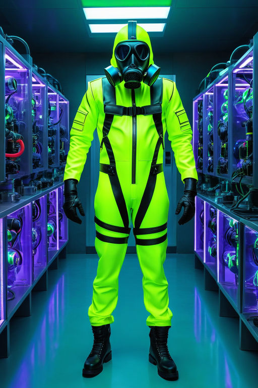 Full body male wearing neon biker suit and a complex neon ga... by Xelo ...