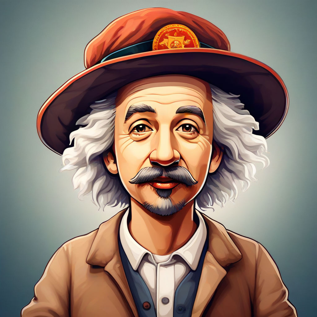 Albert Einstein Cartoony With Serbian Hat Sajkaca By Borislav