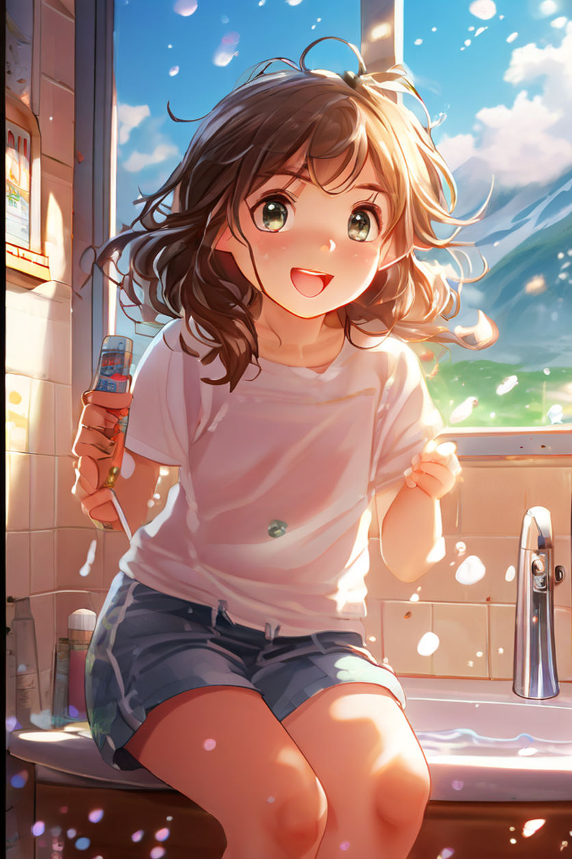 Anime Girl Brushing Teeth