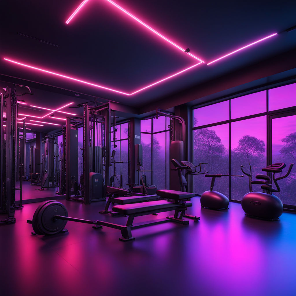 Workout gym room with dark neon light effects gym equipments... by ...